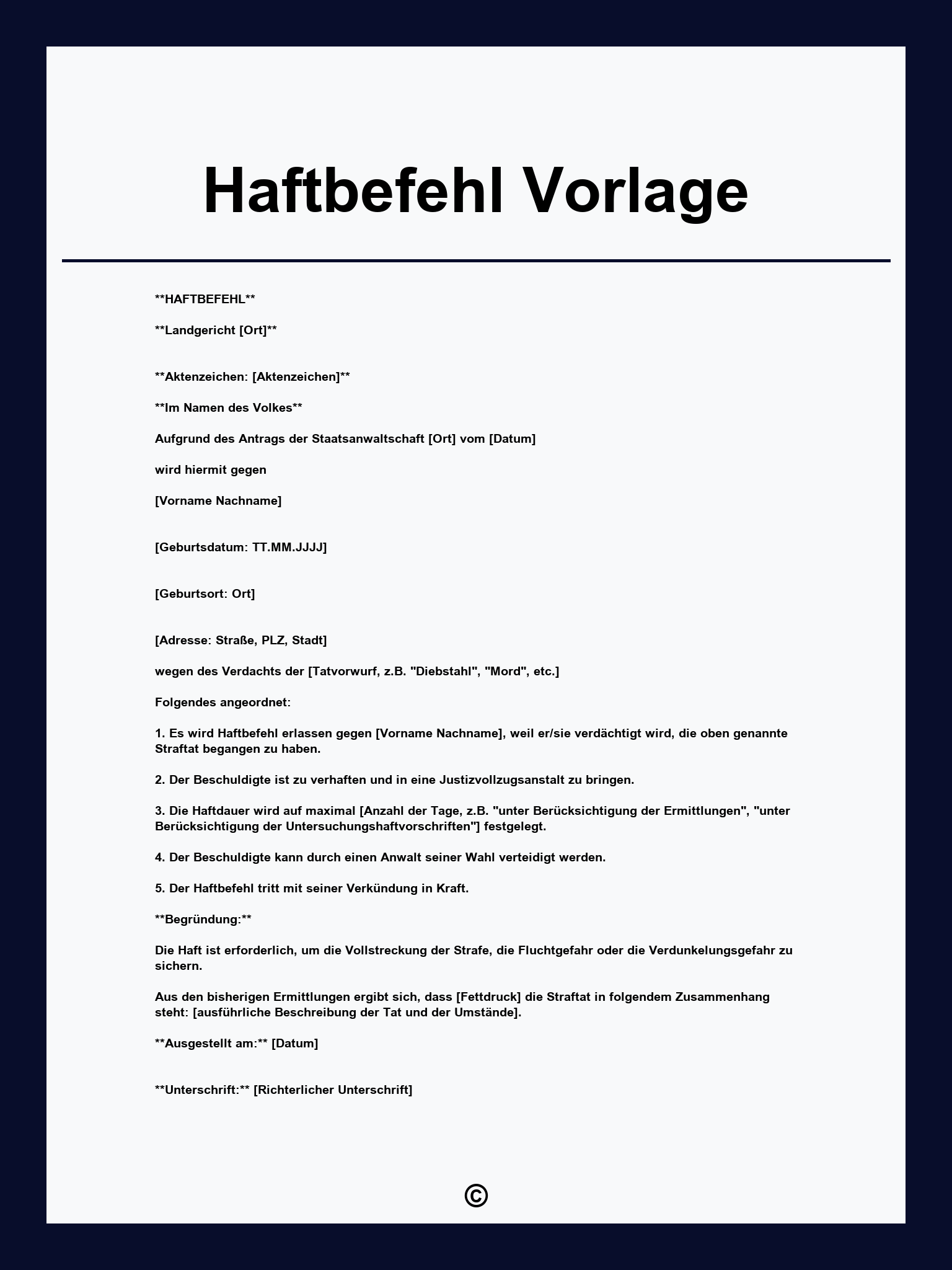 Haftbefehl Vorlage
