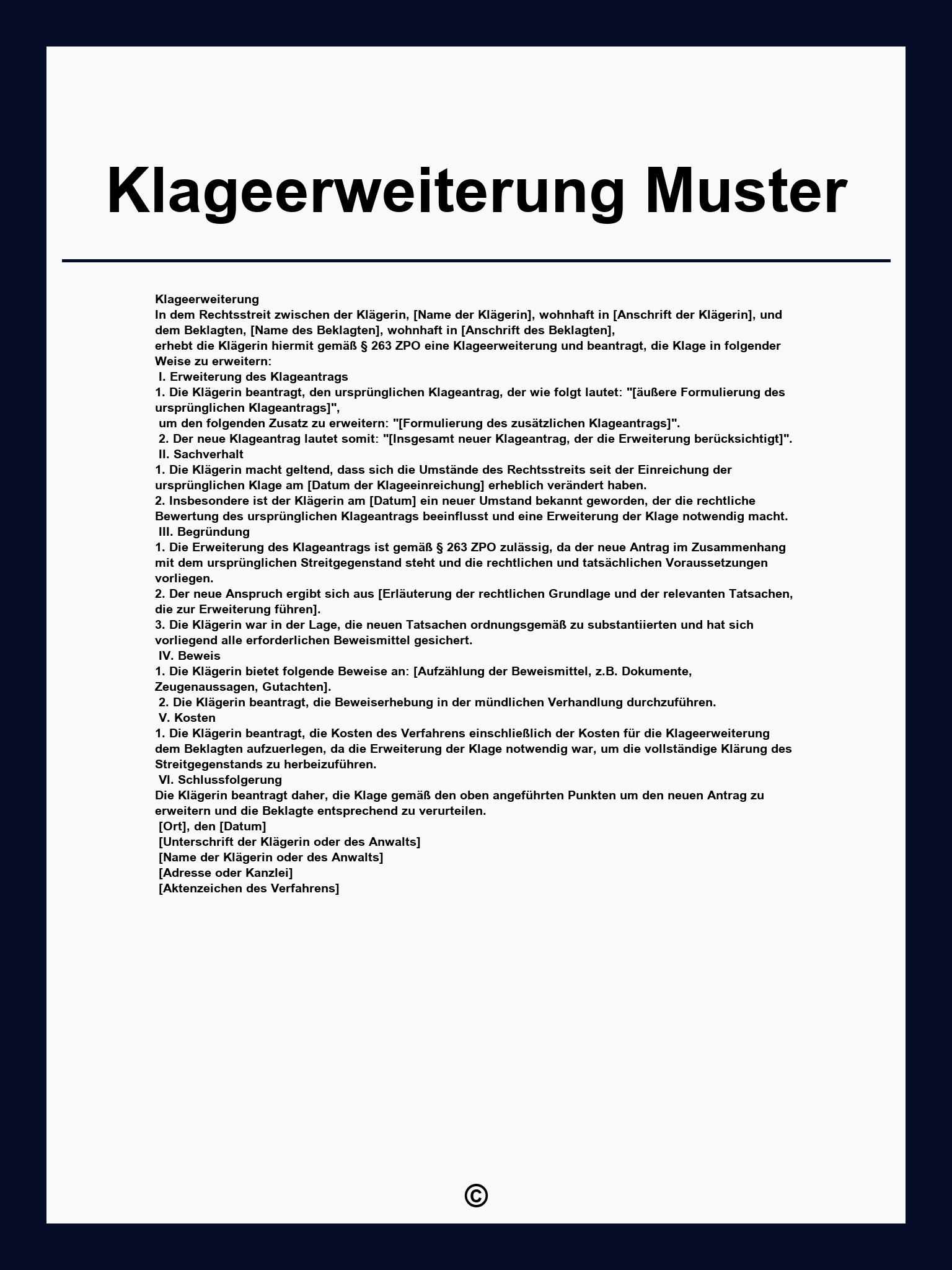Klageerweiterung Muster