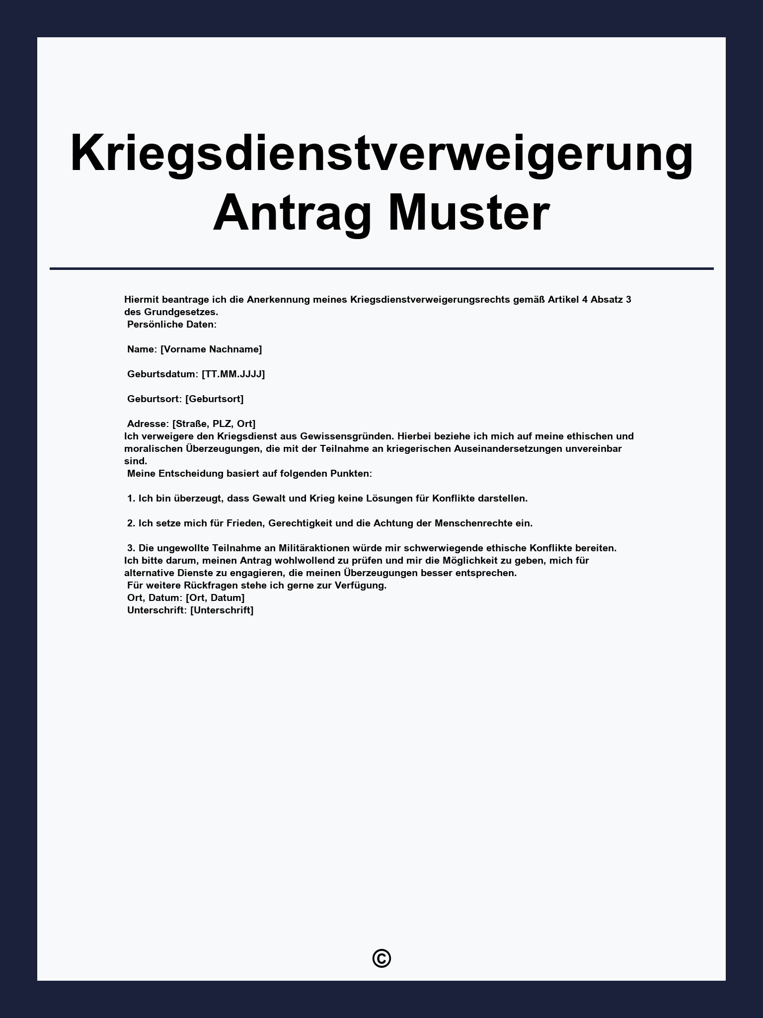 Kriegsdienstverweigerung Antrag Muster